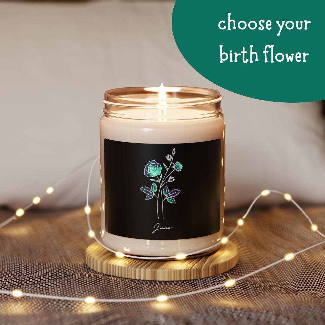 Custom Birth Flower Northern Lights 9oz Candle, Personalized Birth ...