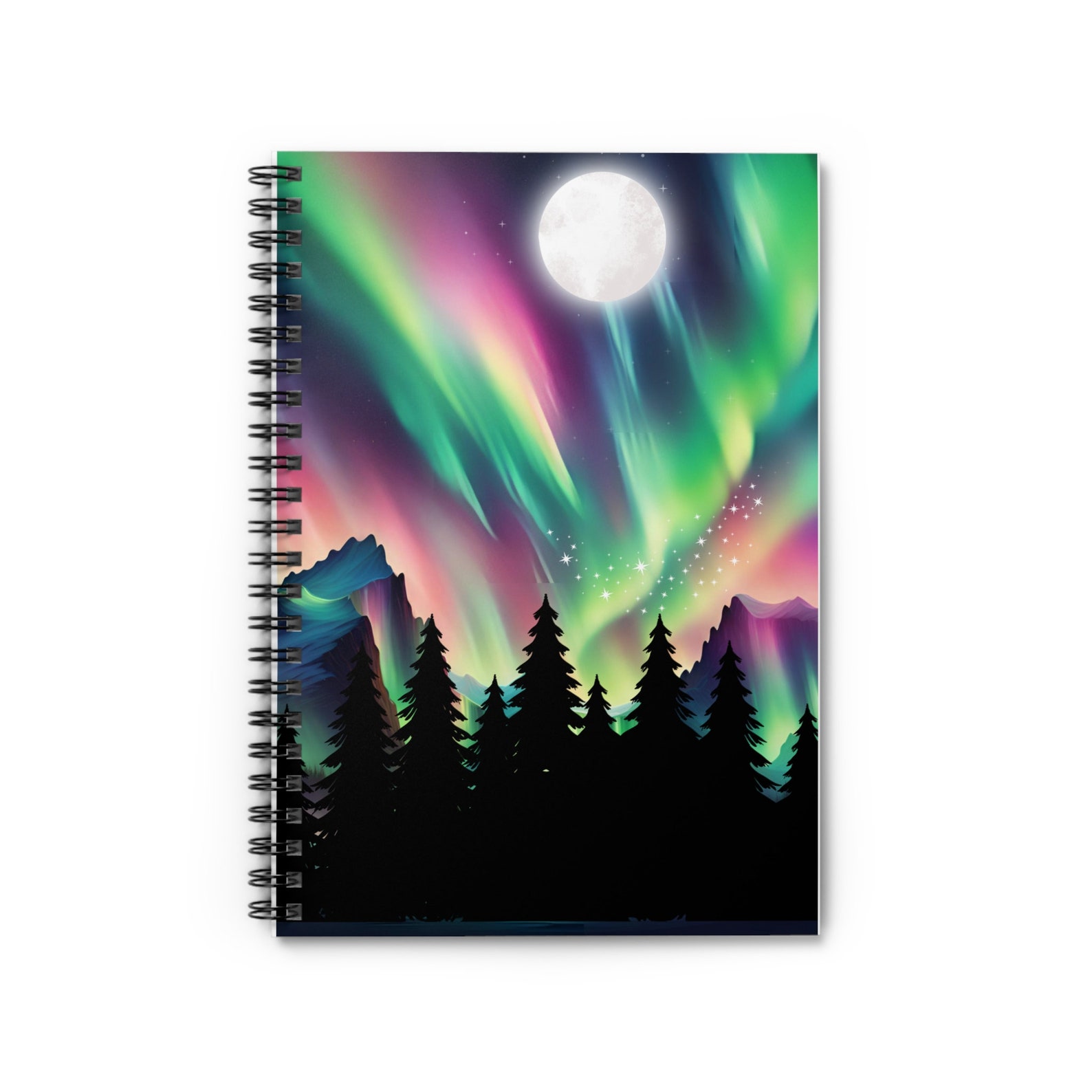 Northern Lights Moon Notebook, Spiral Bound Aurora Borealis Journal ...