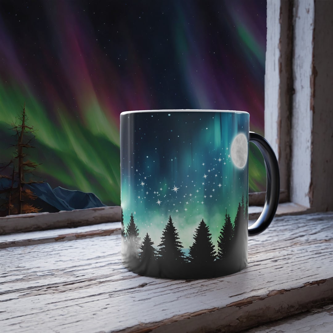 Aurora Borealis Moon Mug, Color Changing Northern Lights Cup, 11oz ...