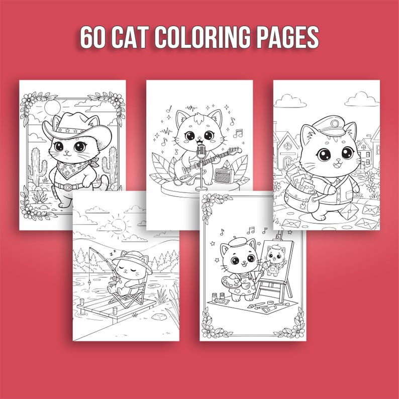 60 Chibi Cat Coloring Pages Bundle | Kawaii Kitty Instant Download ...