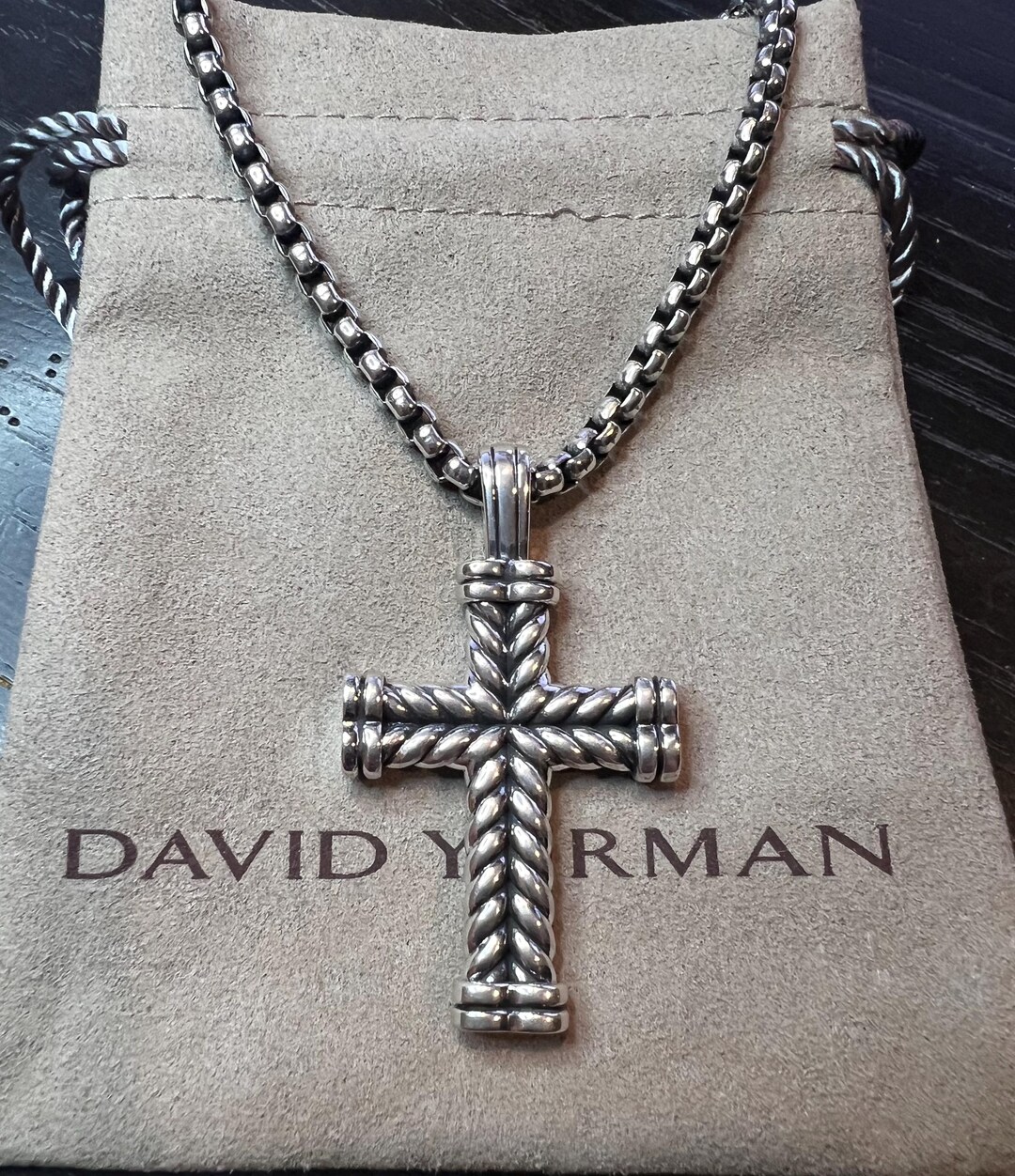 David Yurman Chevron Cross and 21” Box Chain in Sterling Silver 925 - Etsy