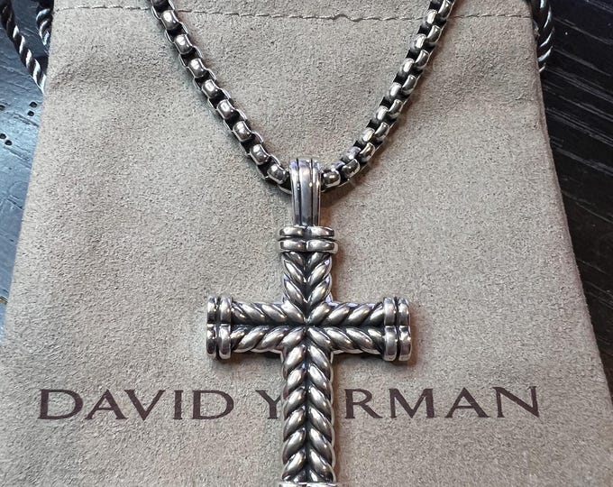 David Yurman Chevron Cross and 21” Box Chain in Sterling Silver 925 - Etsy