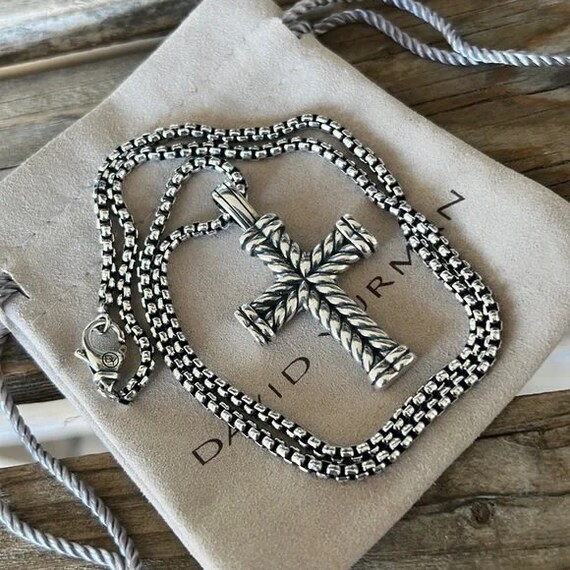David Yurman Chevron Cross & 24” Box Chain in Sterlin… - Gem