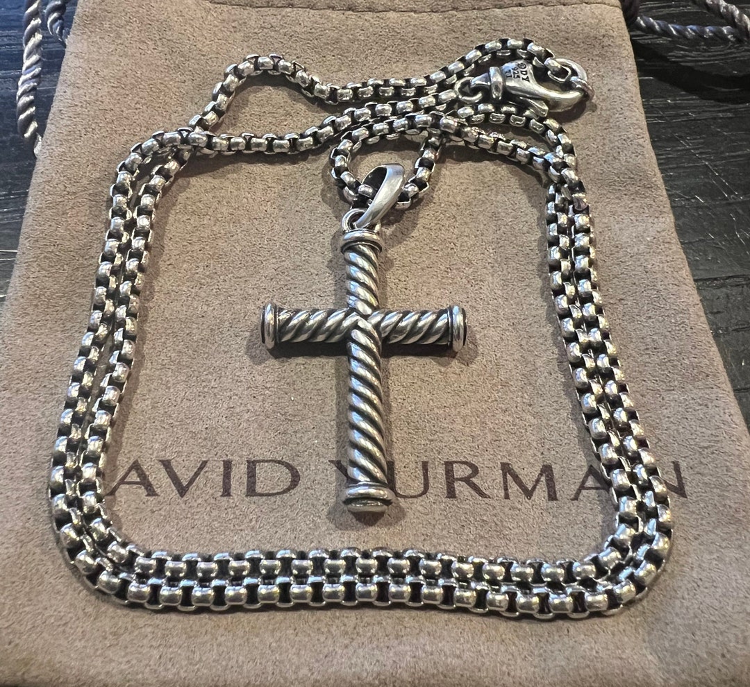 David Yurman Cable Cross Pendant and 21 Box Chain in Sterling Silver - Etsy