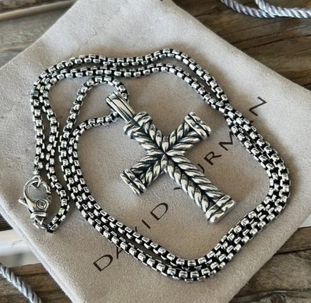 David Yurman Chevron Cross and 21 Box Chain in Sterling Silver 925 - Etsy