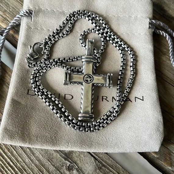 David Yurman Chevron Cross & 24” Box Chain in Sterlin… - Gem