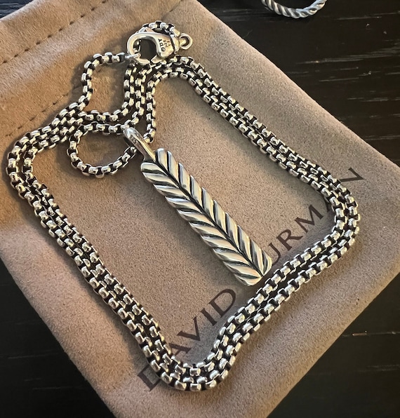 David Yurman Chevron Ingot Tag Pendant and 24” box ch… - Gem