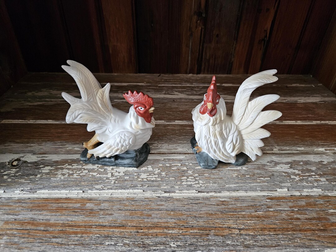 Set of Porcelain Roosters - Etsy