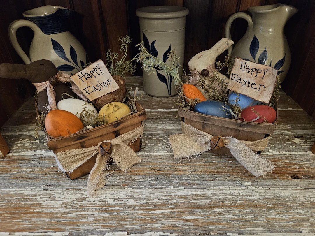 Vintage Primitive Easter Filled Basket - Etsy