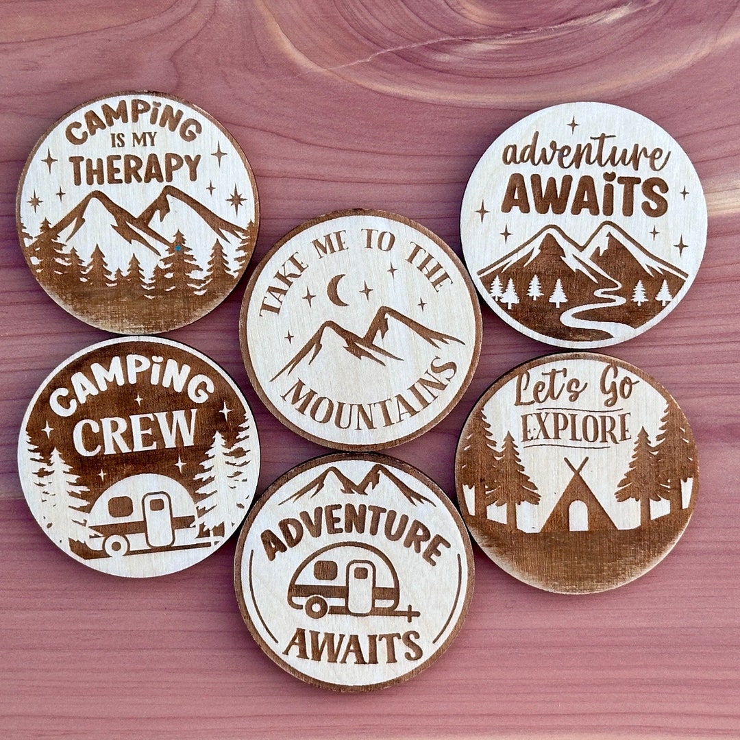Nature Lover Wood Magnet Set of 6, Engraved Mountain Themed Magnets ...
