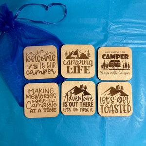Engraved Wood Adventure Camp Themed Magnet Set, 6 Pack of Camp Fridge ...
