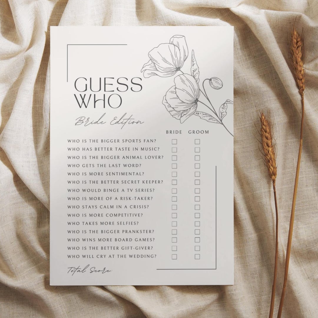Bride or Groom Guess Who Wedding Bridal Shower Game- Digital Download ...