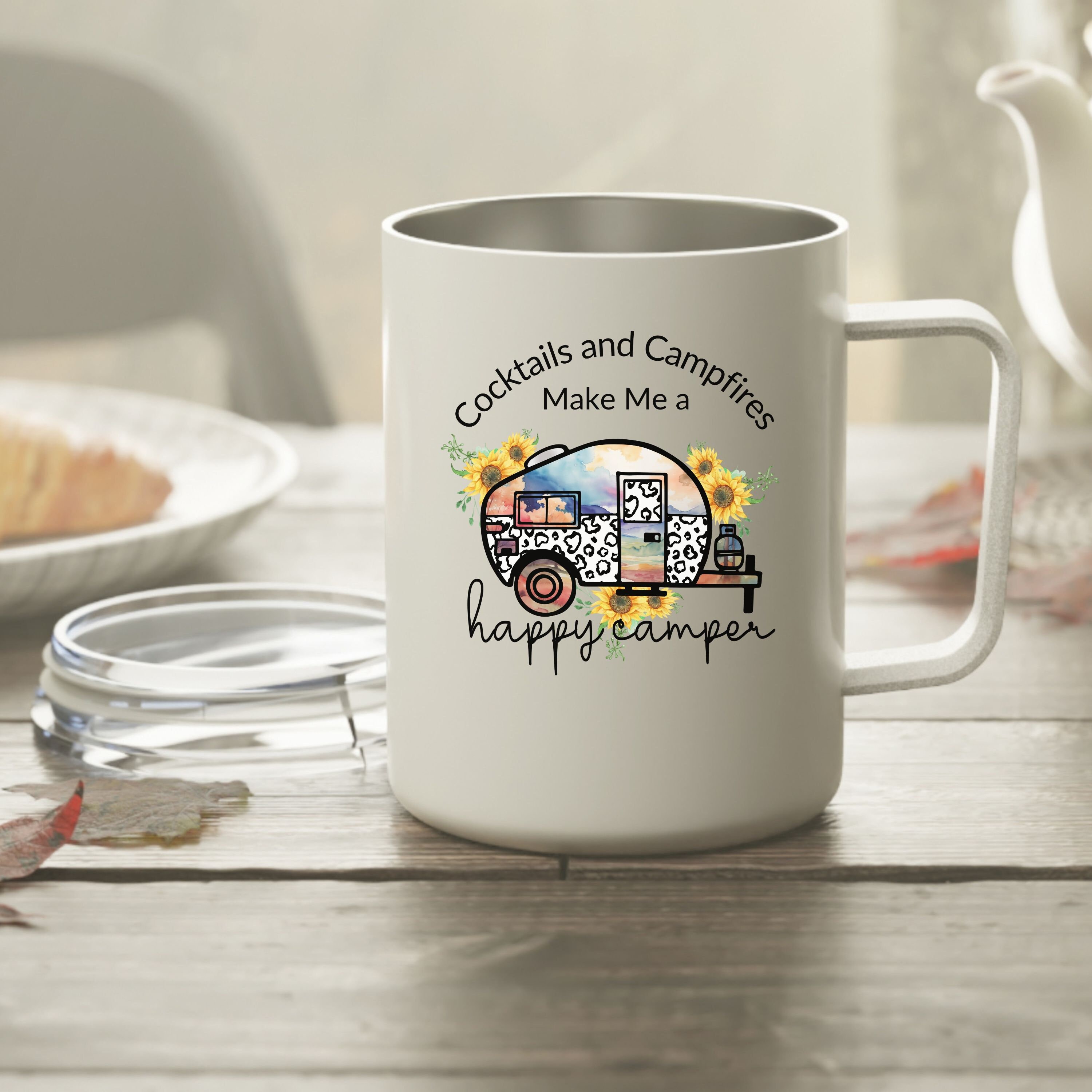 Campfires and Cocktails Happy Camper Insulated Coffee Mug, Retro Camper ...