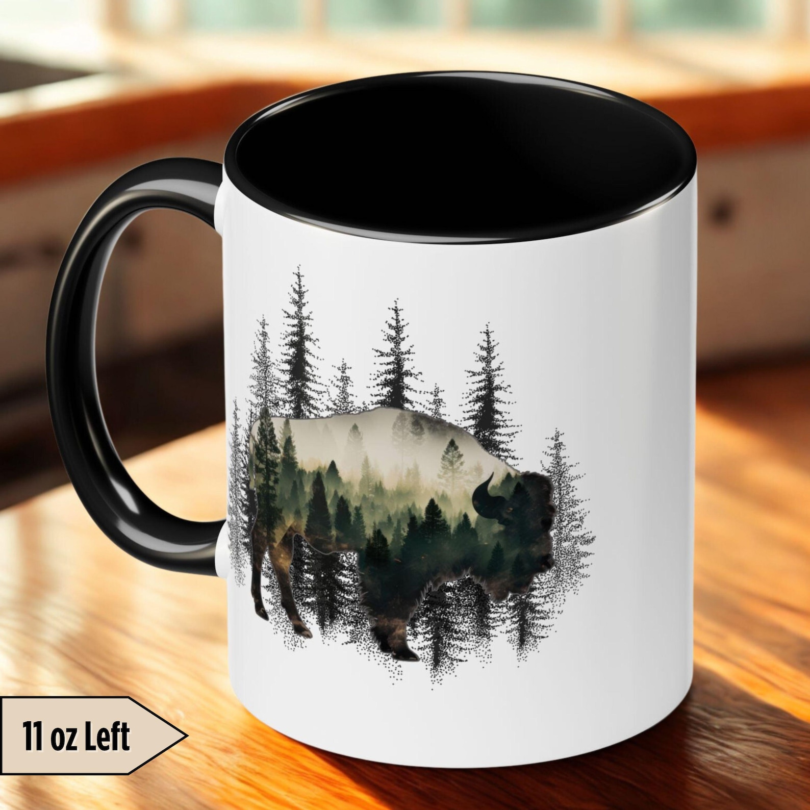 Rustic Buffalo 15oz Ceramic Coffee Mug, Bison Forest Design Mugs ...