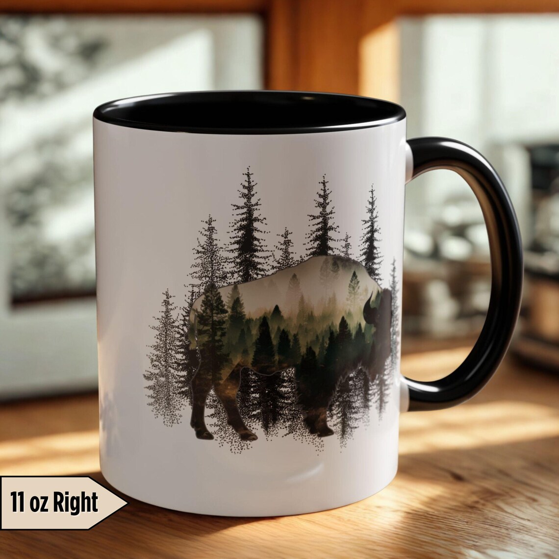 Rustic Buffalo 15oz Ceramic Coffee Mug, Bison Forest Design Mugs ...