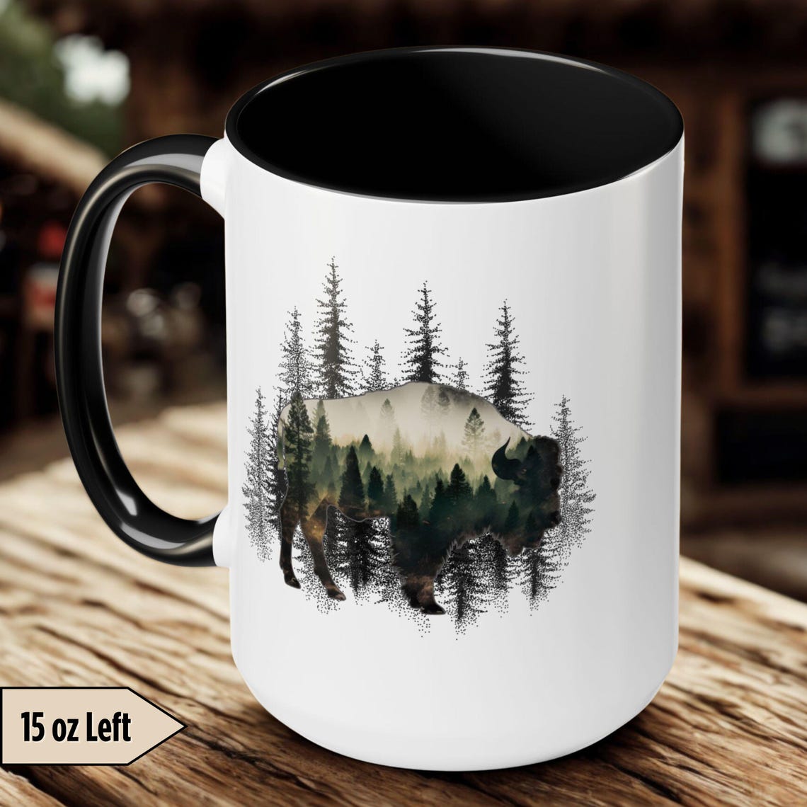 Rustic Buffalo 15oz Ceramic Coffee Mug, Bison Forest Design Mugs ...