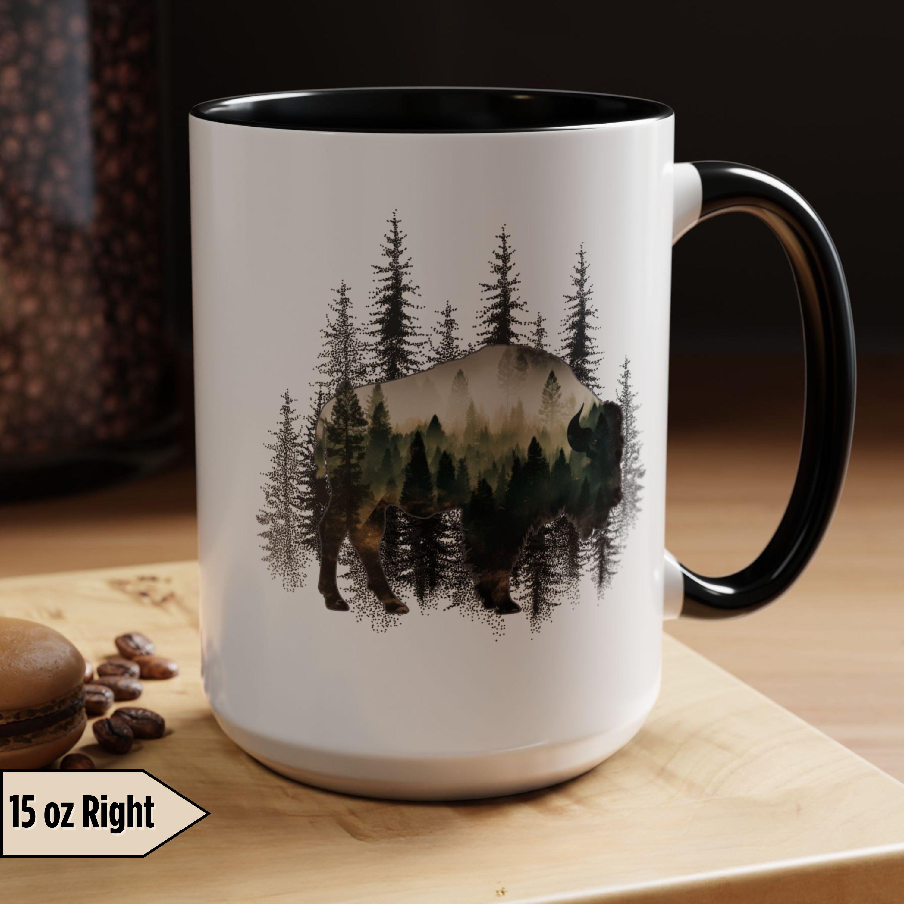 Rustic Buffalo 15oz Ceramic Coffee Mug, Bison Forest Design Mugs ...