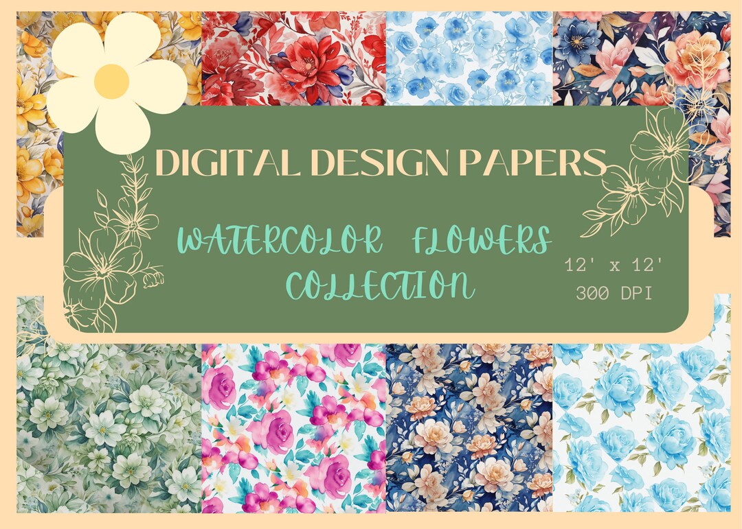 Watercolor Flowers Digital Paper Scrapbook Papers Seamless - Etsy