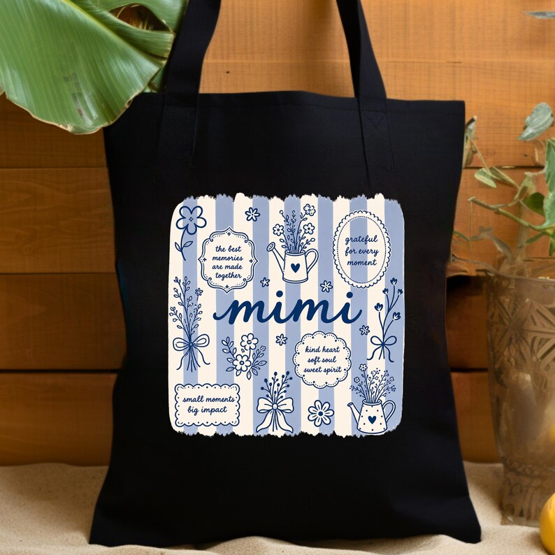 Mimi Tote Bag, Vintage Floral Canvas Grocery Bag, Meaningful Grandma ...