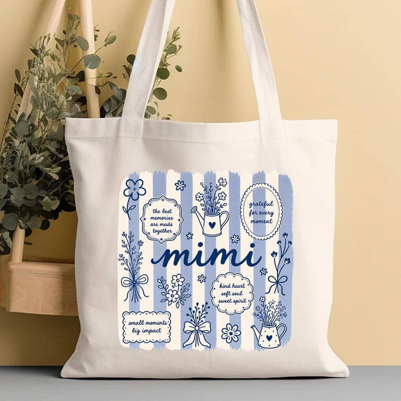 Mimi Tote Bag, Vintage Floral Canvas Grocery Bag, Meaningful Grandma ...