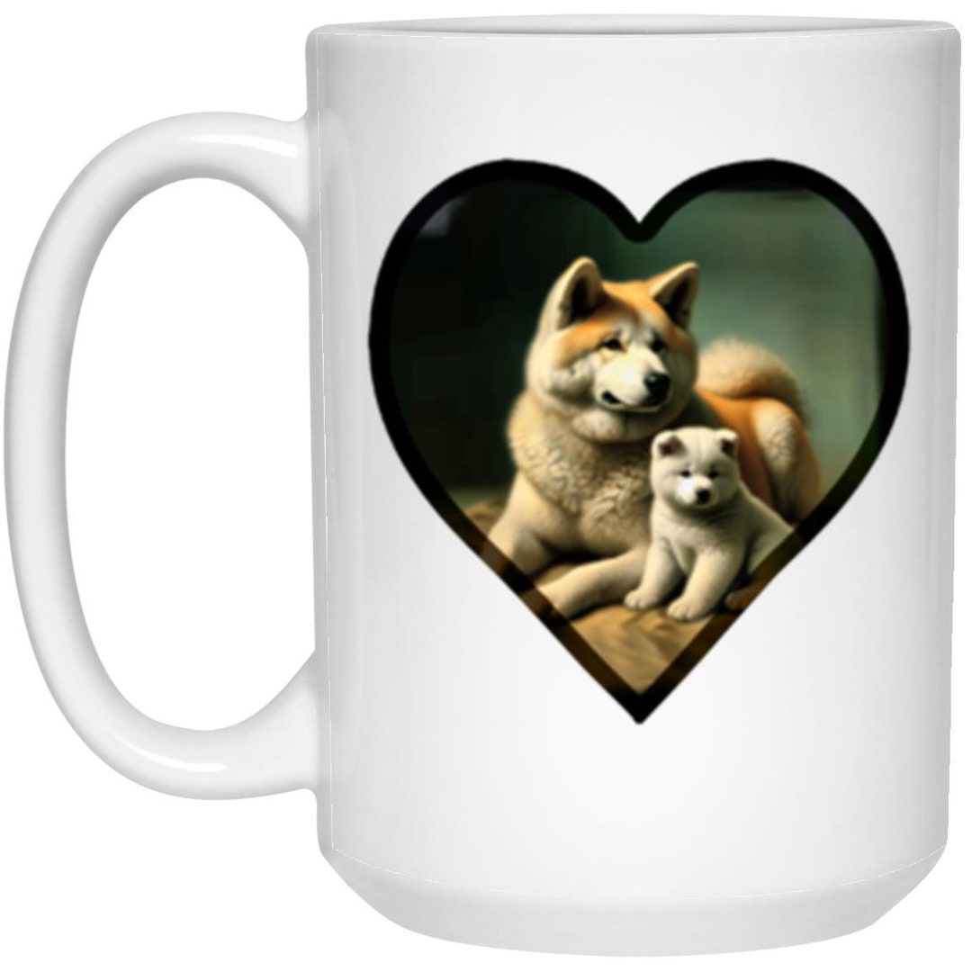 Coffee/tea Mug With Heart-shaped Design of Japanese Akita and Puppy ...