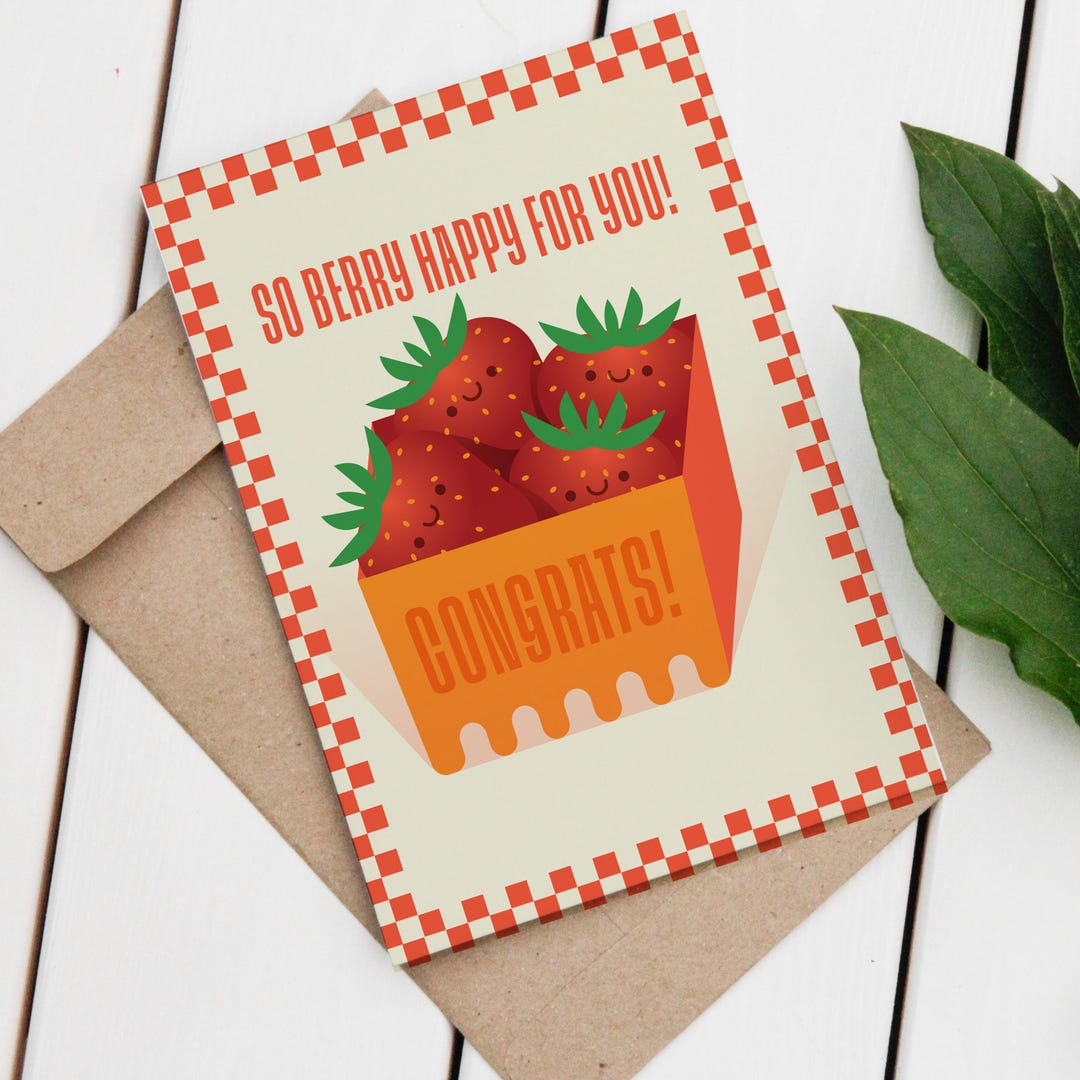 Cute Strawberry Congrats Card - Etsy