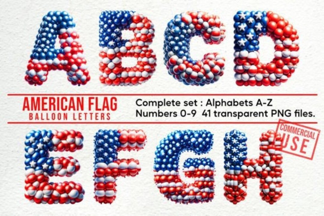 American Flag Small Balloon Complete Set Alphabet A-Z, Numbers 0-9 ...
