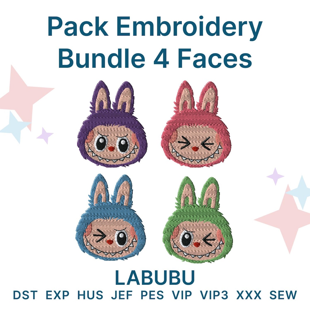 Labubu Embroidery Bundle Pack 4 Face Designs | Digital Machine ...