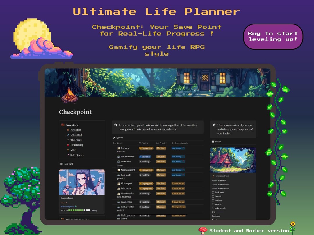 Gamified Life Planner Notion Template Work and Student Planner ADHD ...