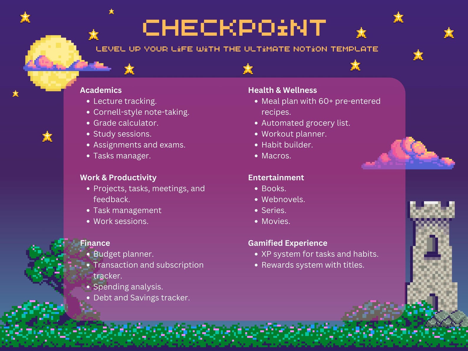 Gamified Life Planner Notion Template Work and Student Planner ADHD ...