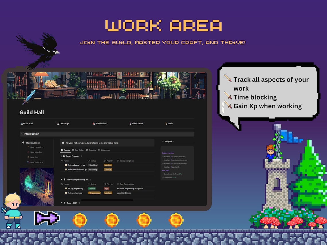 Gamified Life Planner Notion Template Work and Student Planner ADHD ...
