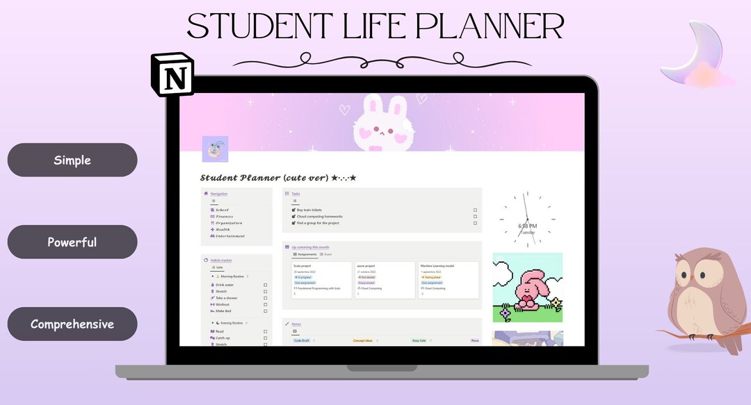 Notion Template Student Cute Kawaii Aesthetic Planner Life Planner ...