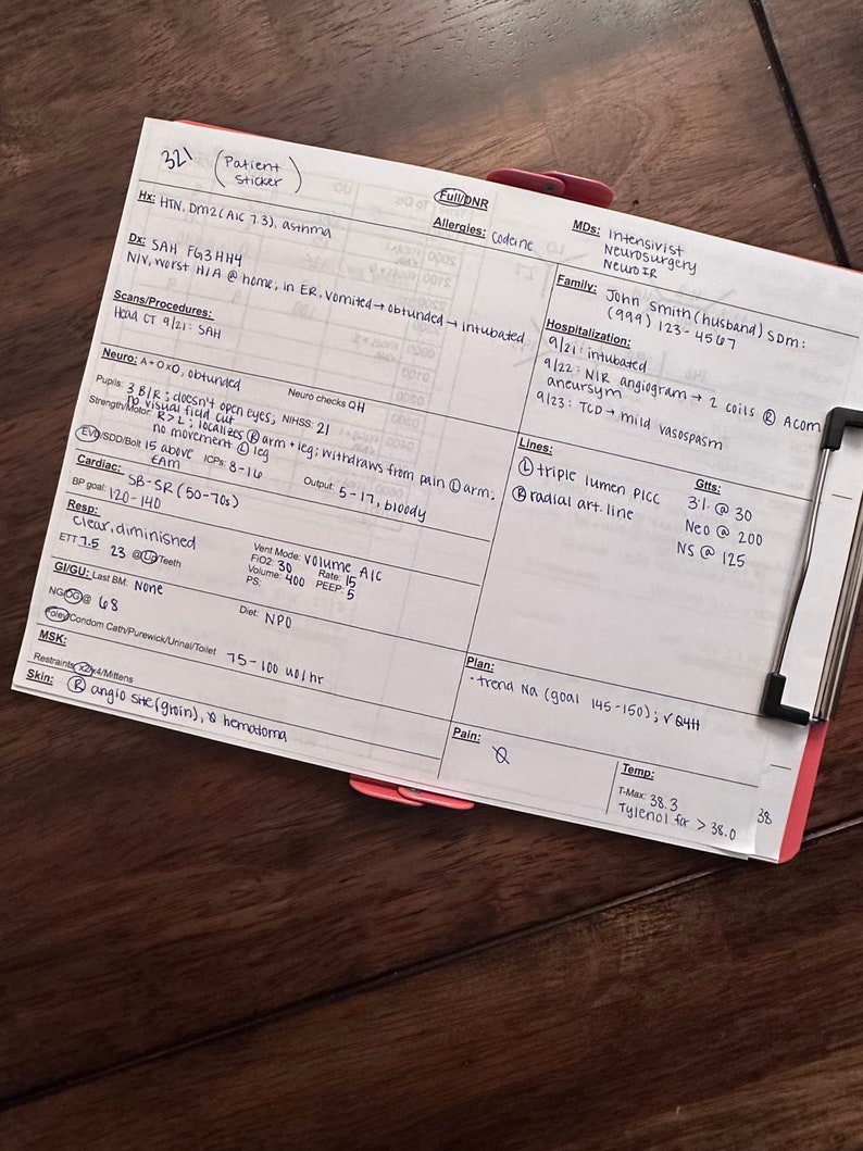 Neuro ICU RN Report Sheet/brain - Etsy