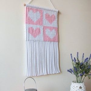 Macrame Heart Wall Tapestry Pixel Art, Valentine's Day Gift, Handwoven ...