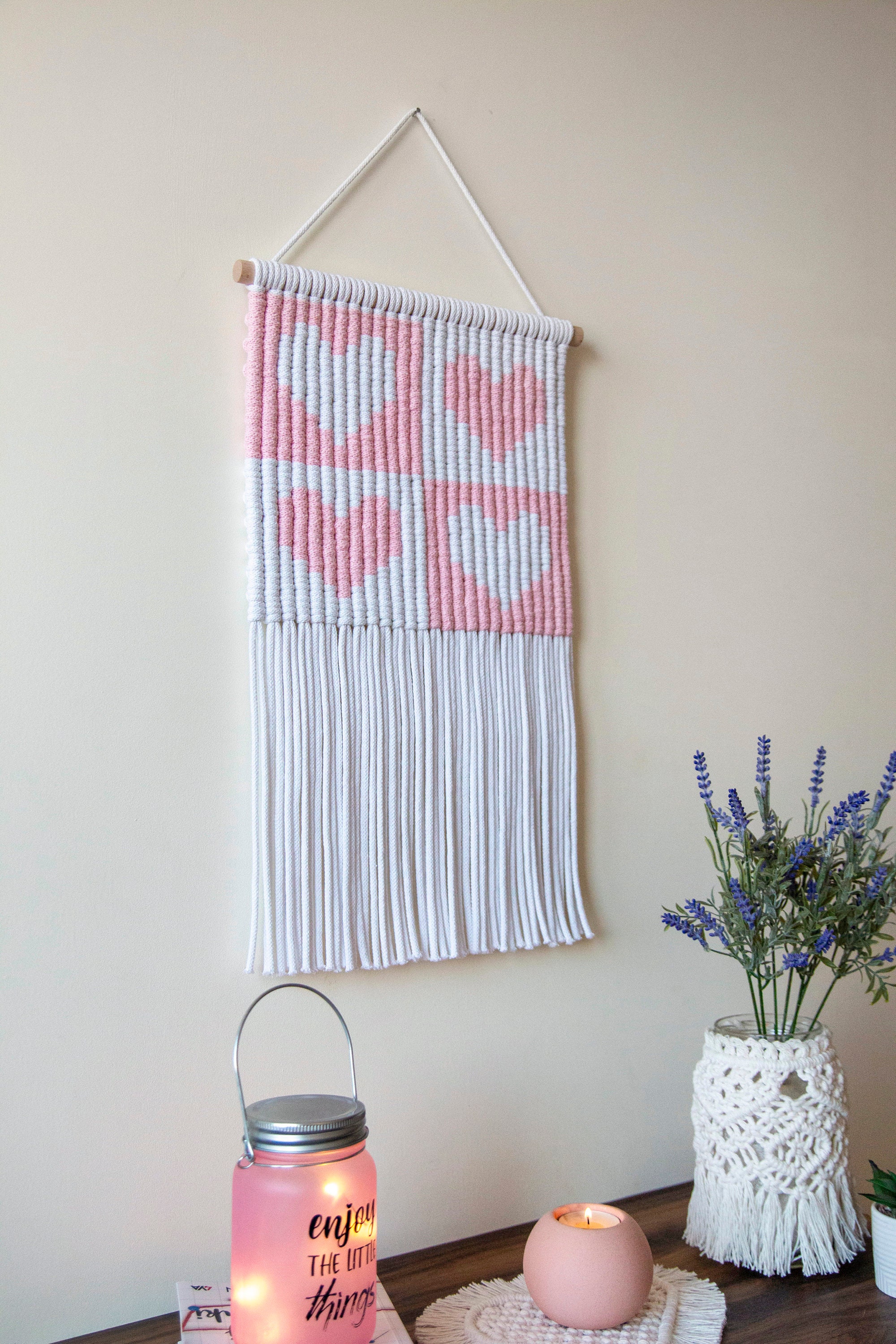Macrame Heart Wall Tapestry Pixel Art, Valentine's Day Gift, Handwoven ...