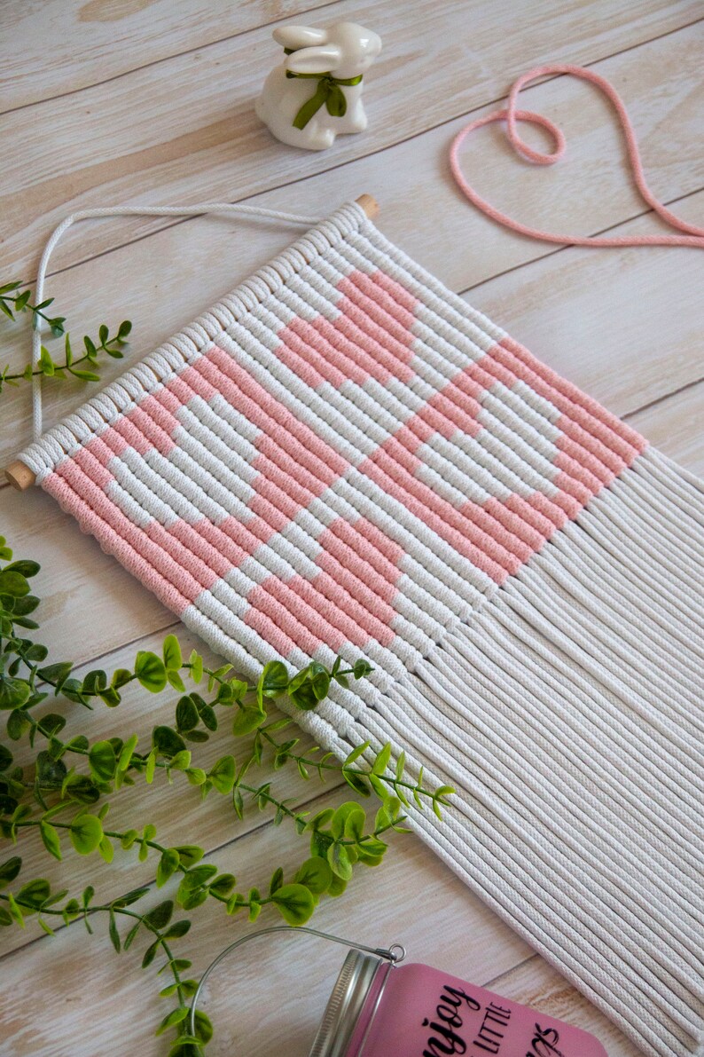 Macrame Heart Wall Tapestry Pixel Art, Valentine's Day Gift, Handwoven ...