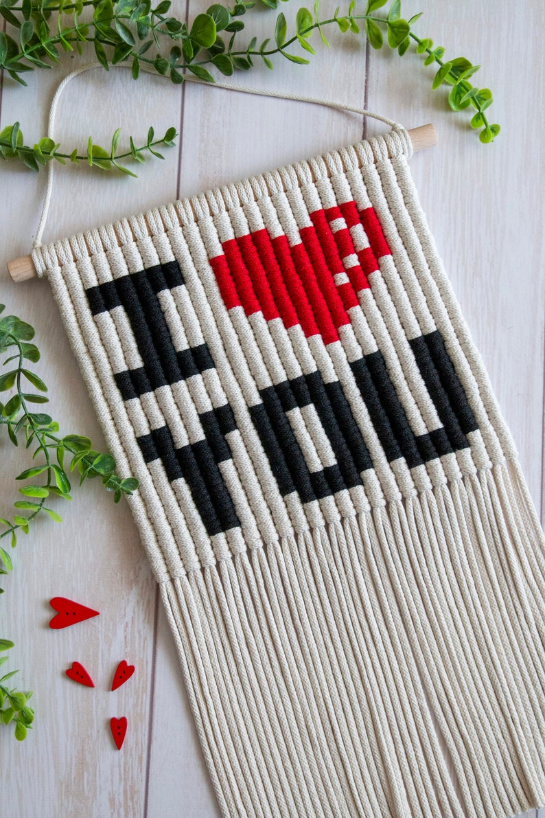 Macrame Wall Tapestry Pixel Art, Valentine's Day Gift, Handwoven ...