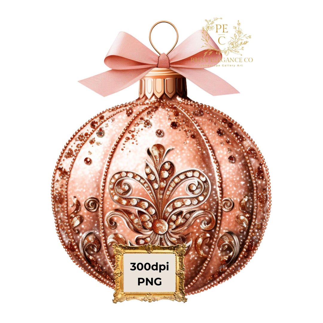 Rose Gold Christmas Ornaments Clipart, Digital Glitter Christmas Ball ...