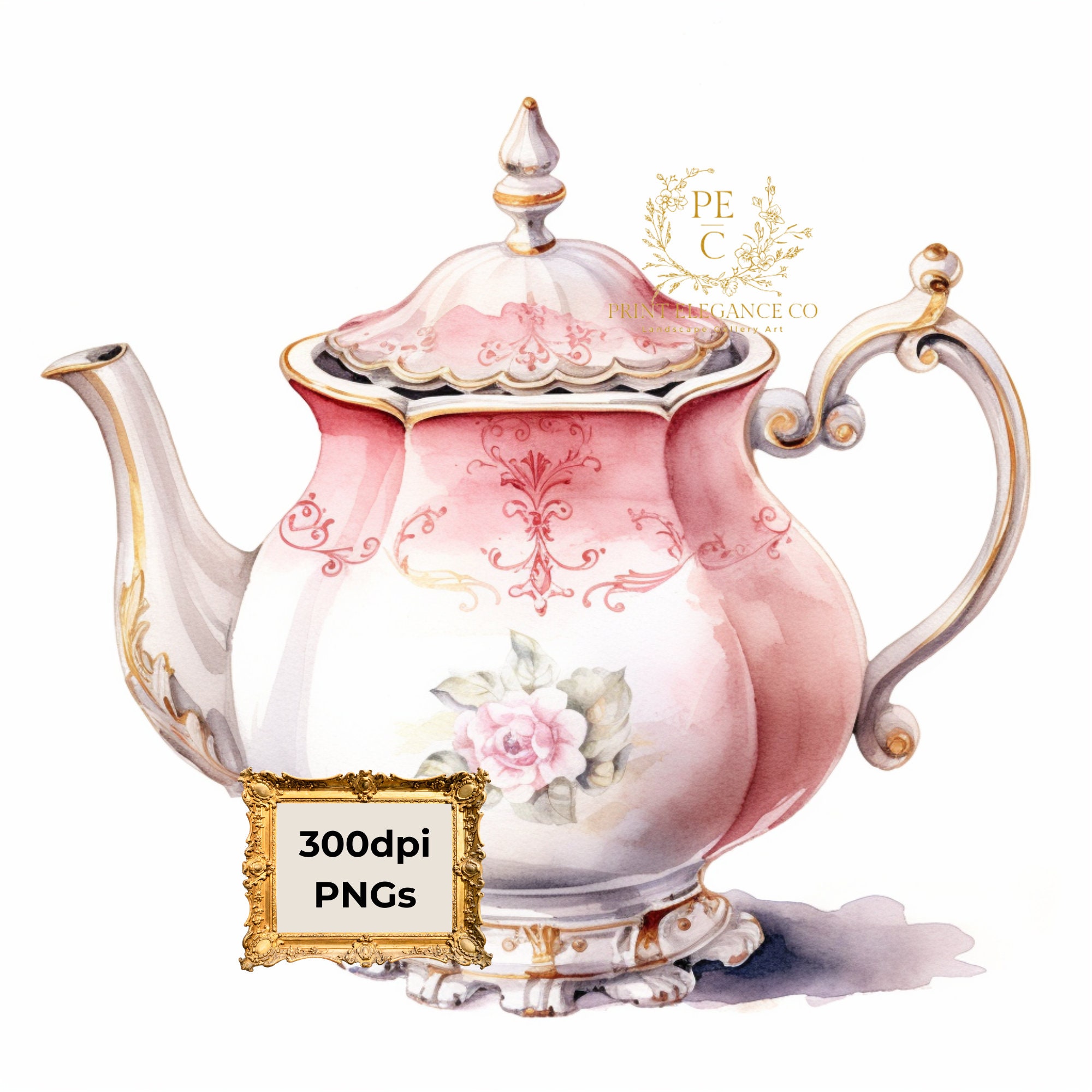 Watercolor Floral Teapots 8 Pngs, Clipart, Commercial Use, Transparent ...