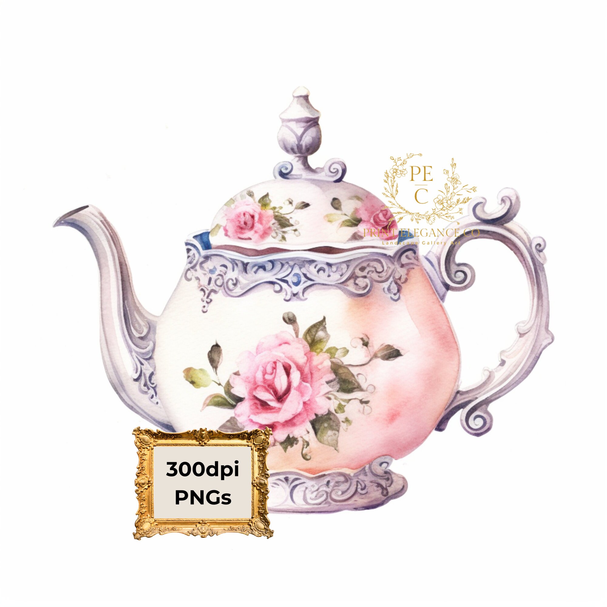 Watercolor Floral Teapots 8 Pngs, Clipart, Commercial Use, Transparent ...
