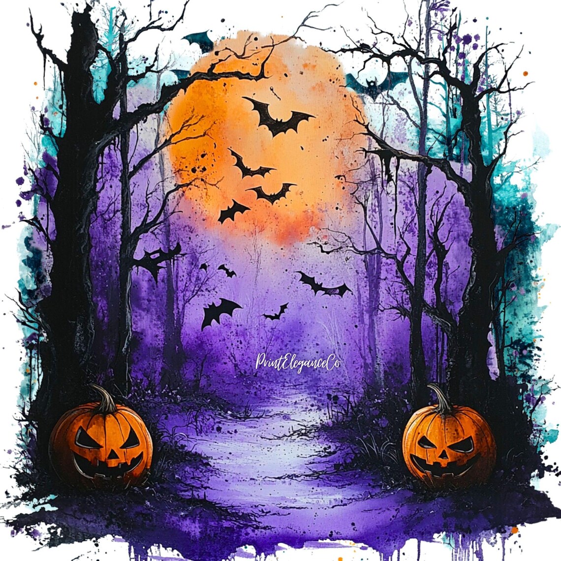 11 PNG Watercolor Halloween Forest Clipart, Halloween Woodland ...