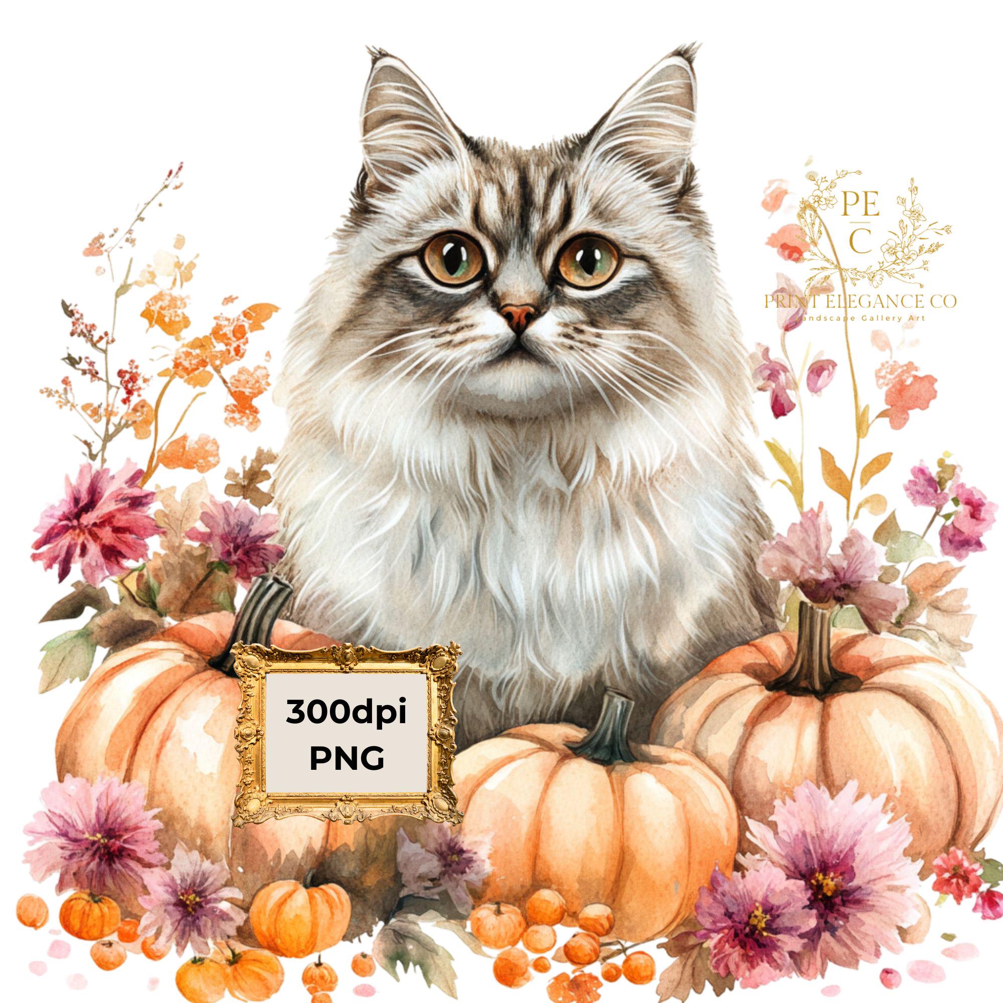 Fall Cat Clipart, Cute Autumn Cats Clipart, Cat Clip Art, Fall Cat ...
