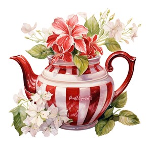 Watercolor Peppermint Tea Clipart, Christmas Tea Pots, Garden Tea Clip ...