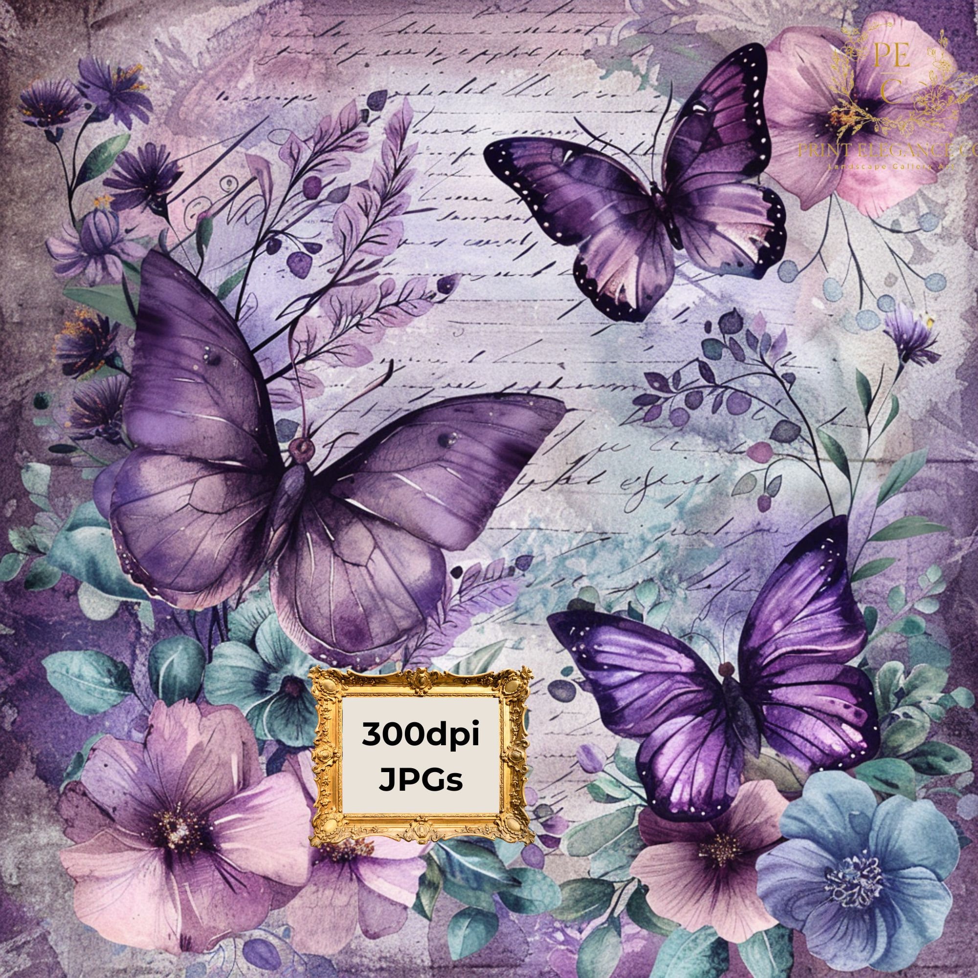 10 Vintage Purple Butterfly Junk Journal Digital Papers Set Scrapbook ...