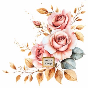 Blush Pink and Rose Gold Floral Clipart, Rose Gold Flowers, Dusty Pink ...