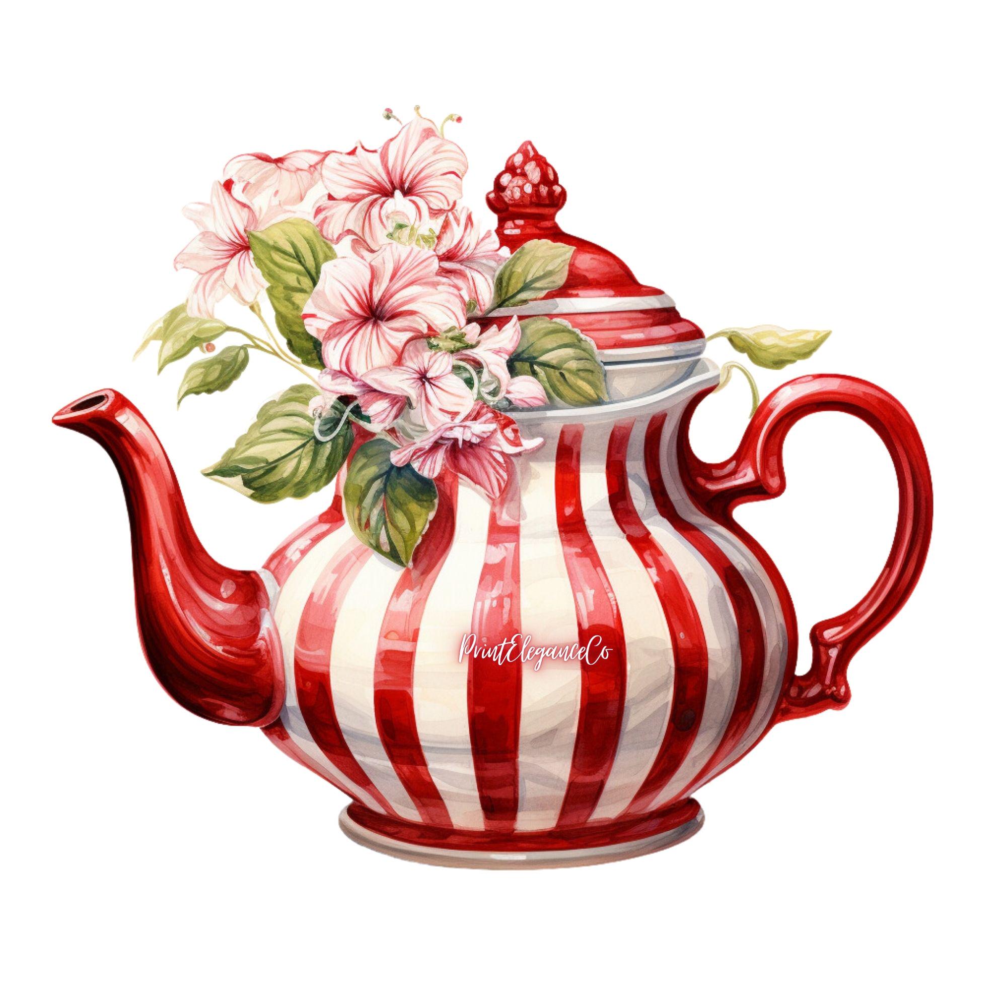 Watercolor Peppermint Tea Clipart, Christmas Tea Pots, Garden Tea Clip ...