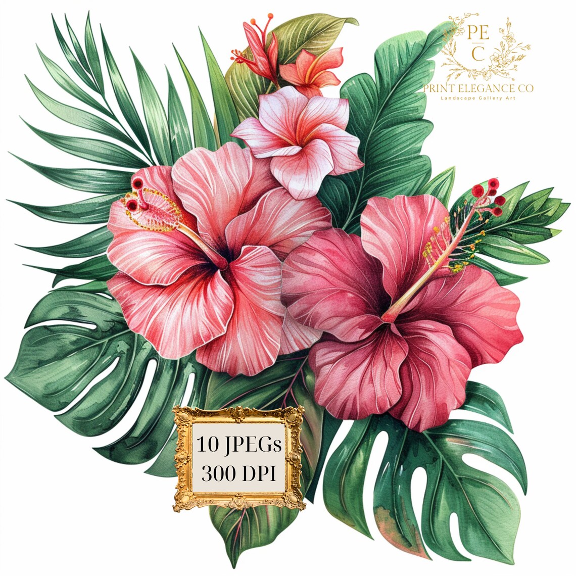 Tropical Watercolor Floral Clipart, Summer Clipart, Tropical Flowers ...