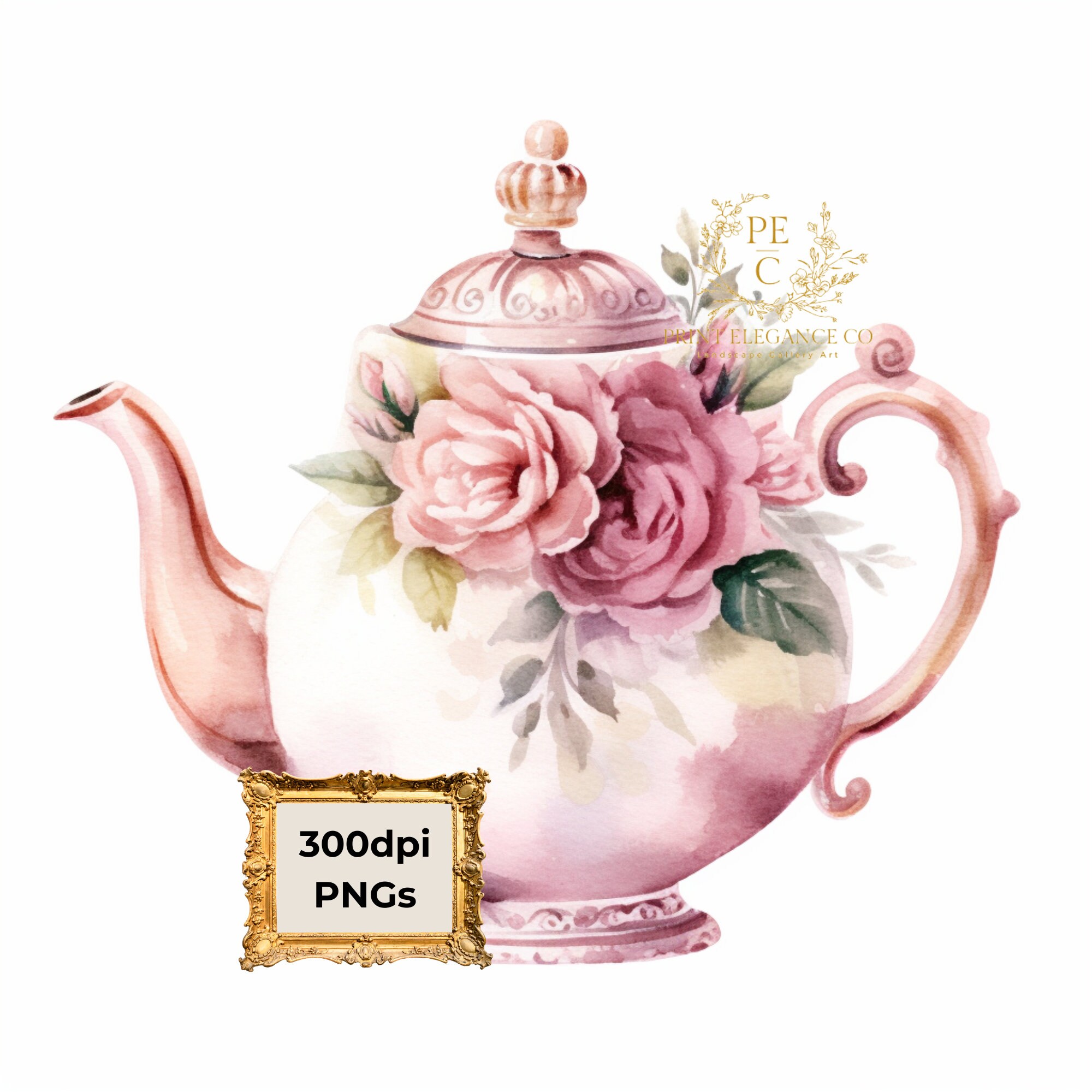 Watercolor Floral Teapots 8 Pngs, Clipart, Commercial Use, Transparent ...