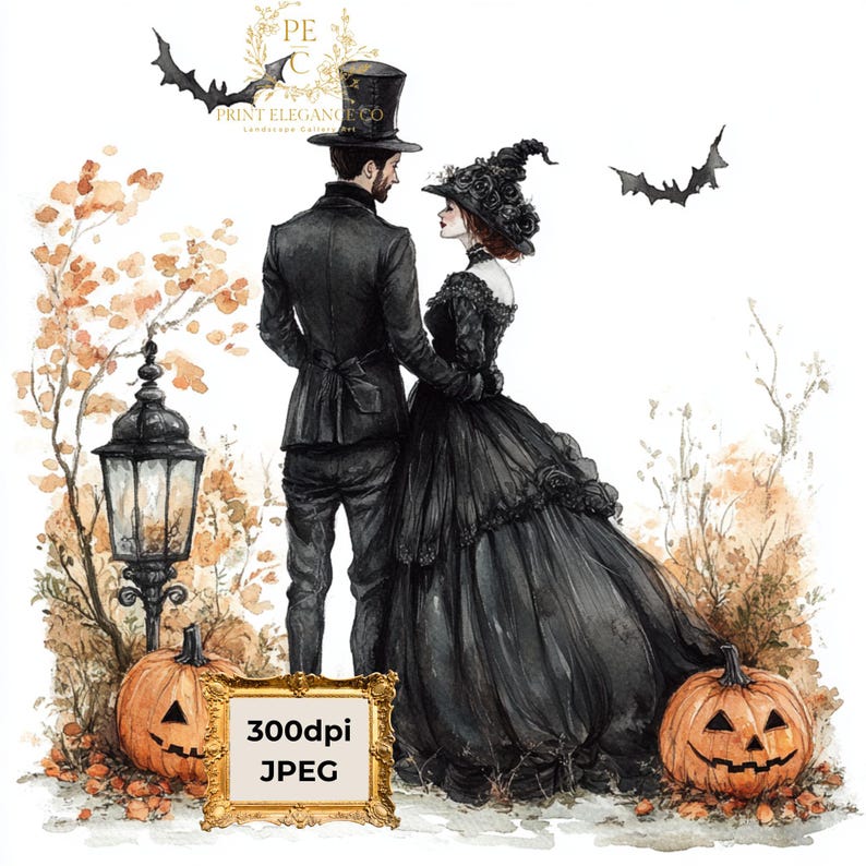 Halloween Regency Era Clipart, Vintage Romance, 10 JPG Watercolor Set ...