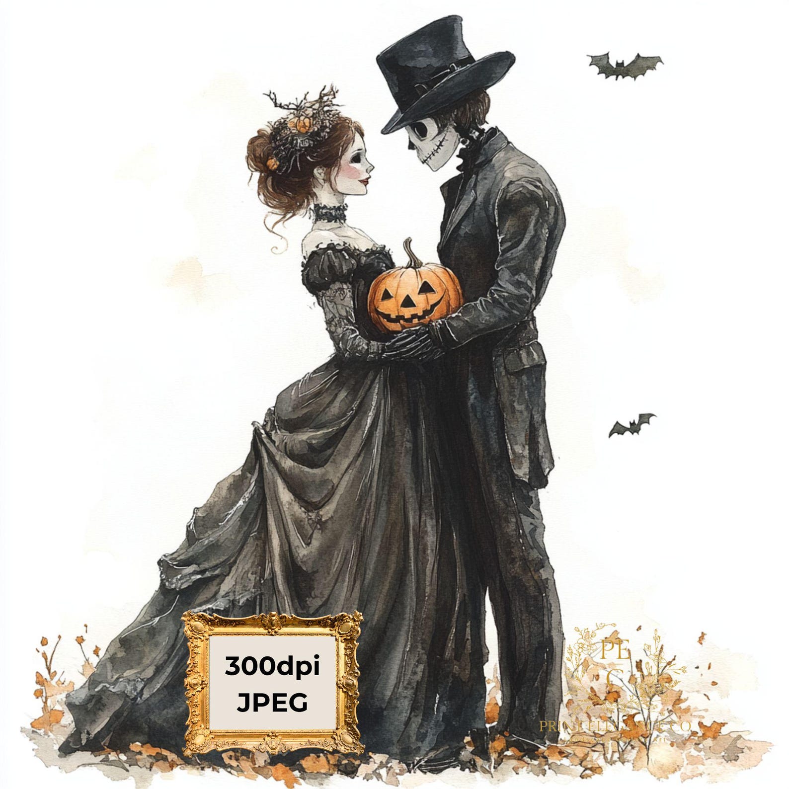 Halloween Regency Era Clipart, Vintage Romance, 10 JPG Watercolor Set ...